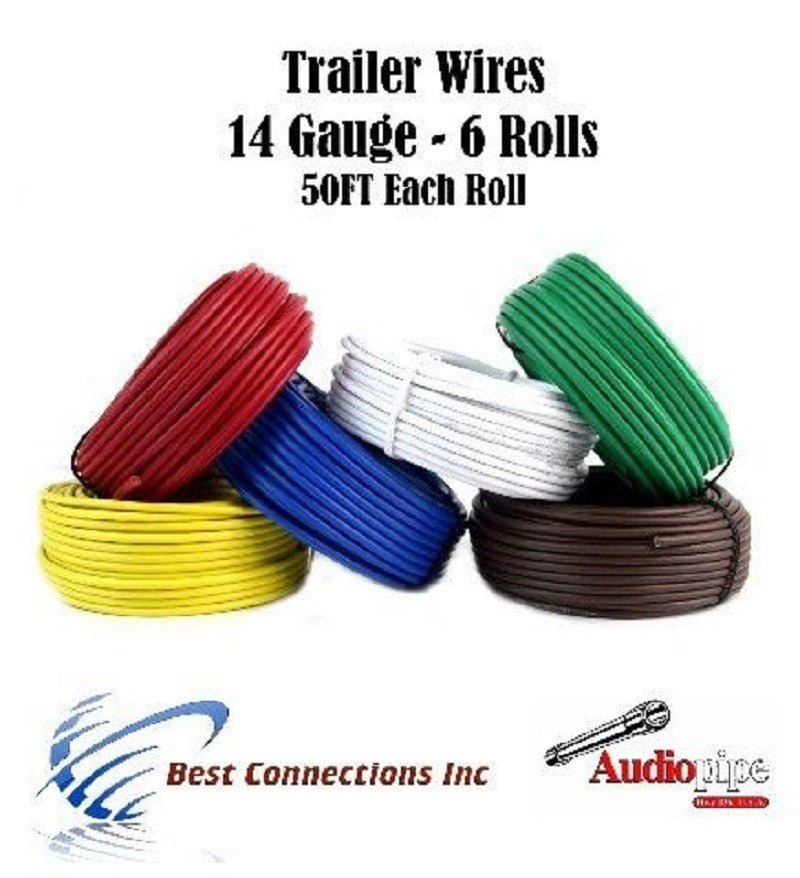 Trailer Light Cable Wiring For Harness 50 Feet 14 Gauge 6 Wire 6 color ...